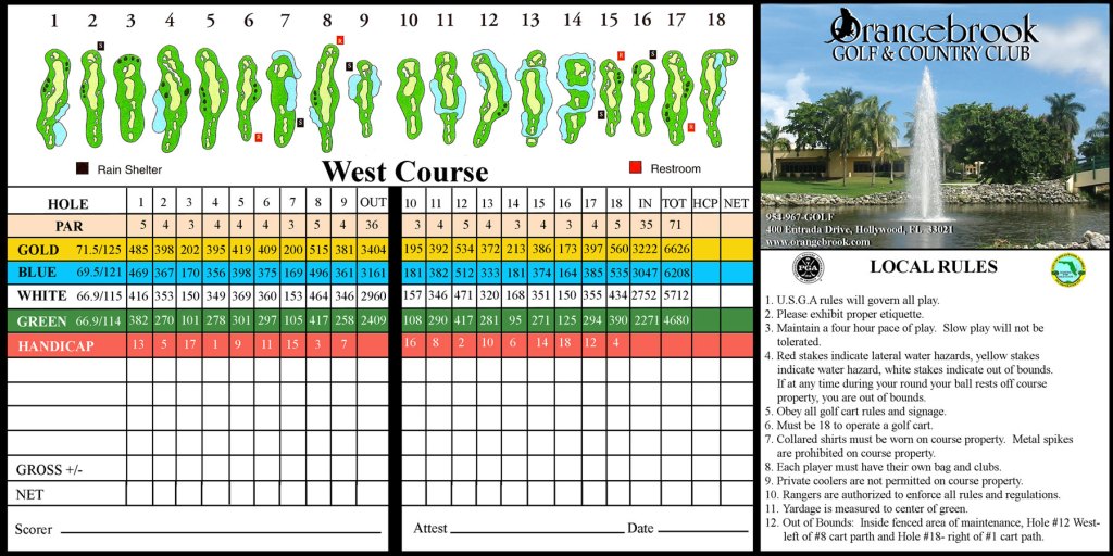 Scorecards - Orangebrook Golf & Country Club - West