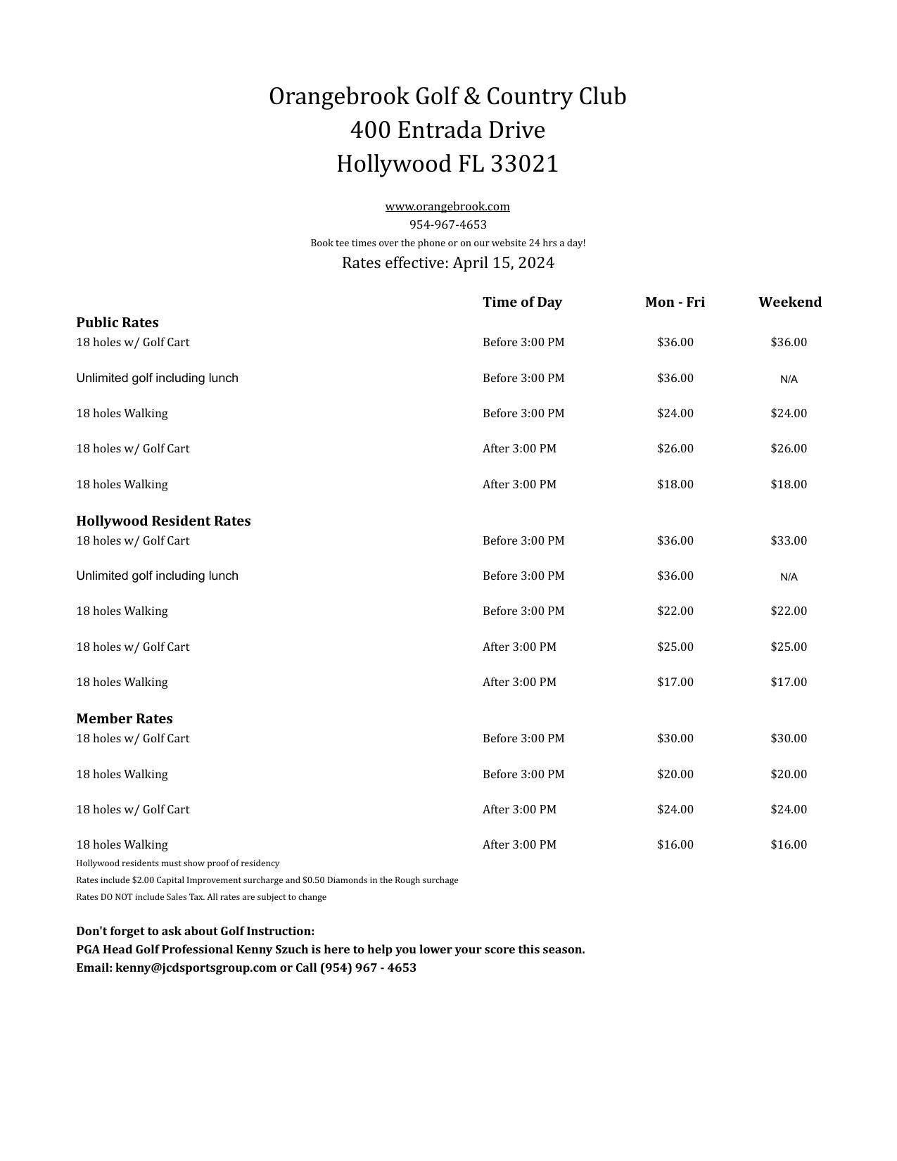 Rates - Orangebrook Golf & Country Club - West