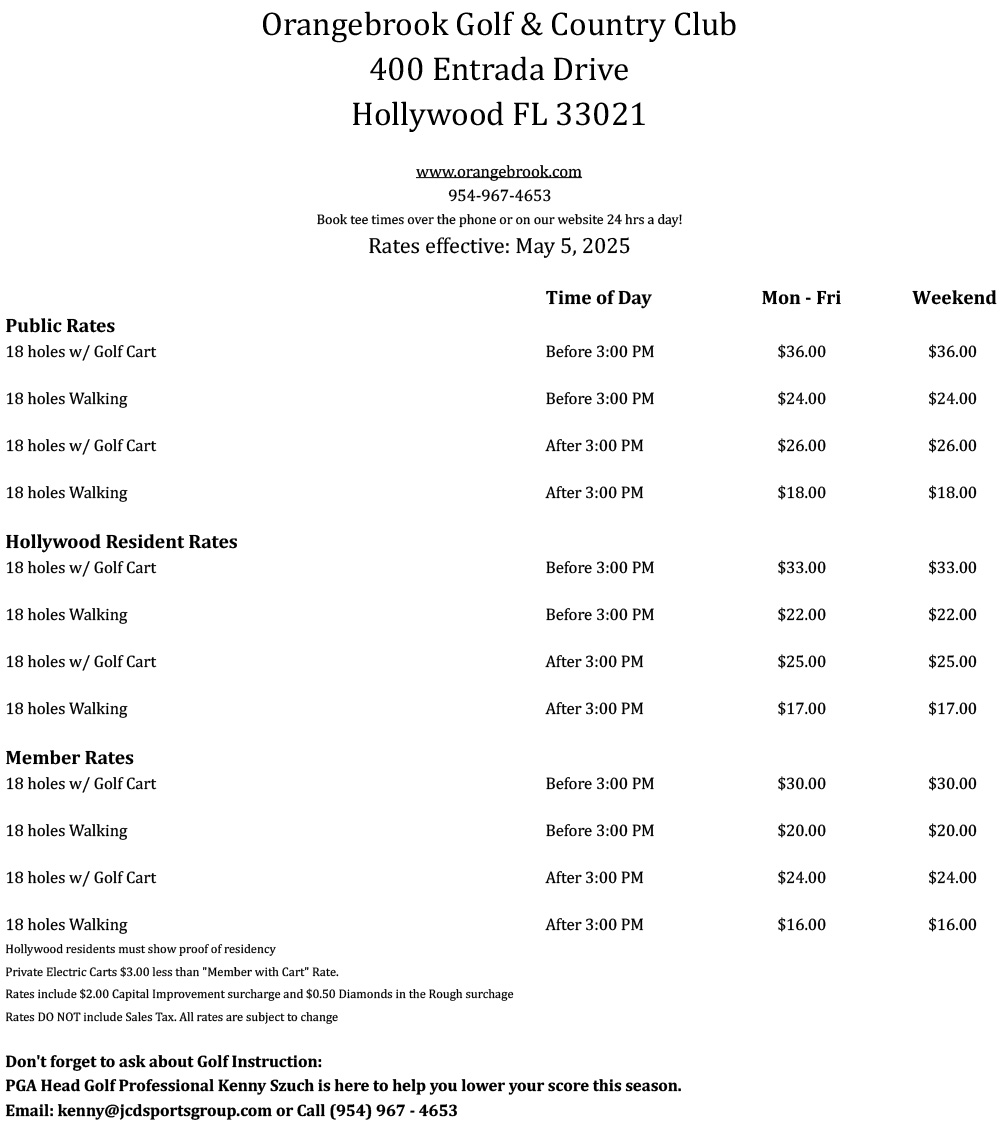 Rates - Orangebrook Golf & Country Club - West